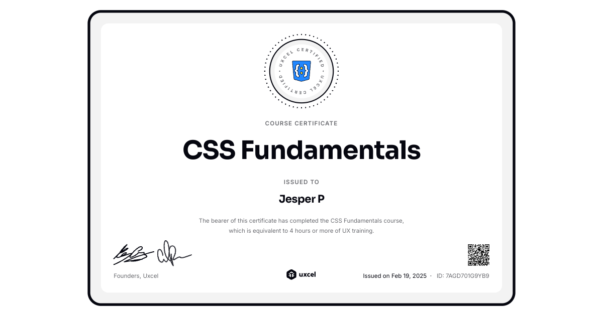 Uxcel Course Certificate of Completion | Uxcel